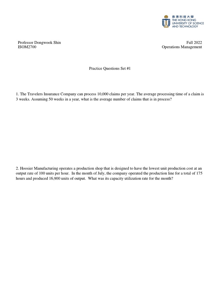 ISOM2700 Practice Set1 | PDF | Professor | Underwriting