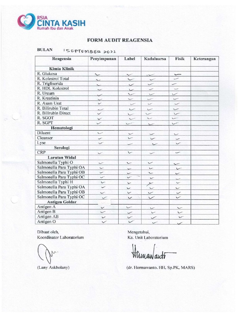 Formulir Audit Reagensia Bulan September | PDF Formulir Audit Reagensia Bulan September | PDF