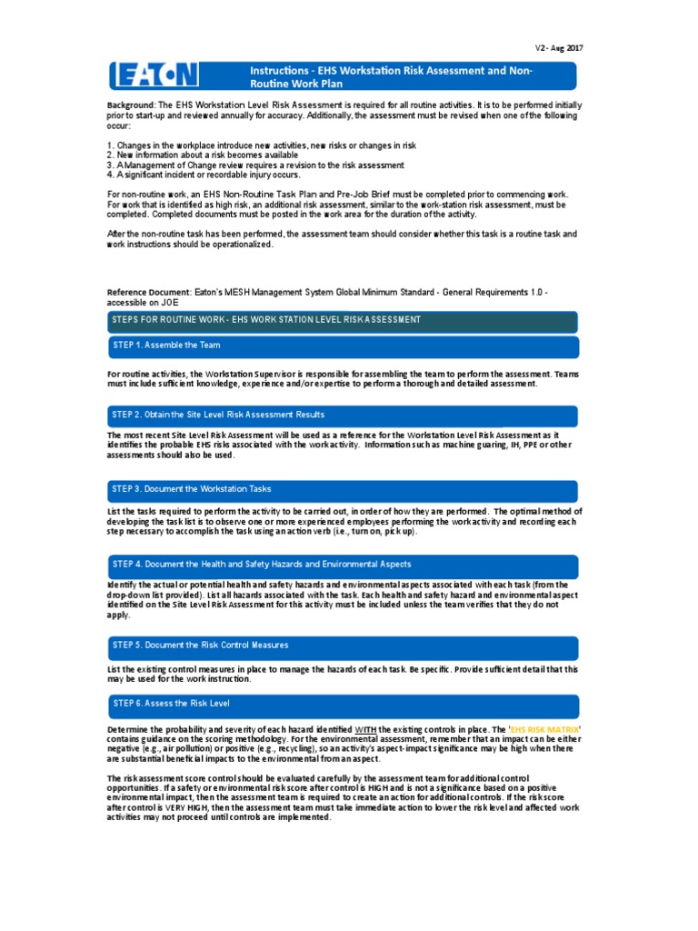 R0 Workstation and Non-Routine Work Risk Assessment Tool Rev Septian | PDF | Personal Protective ...