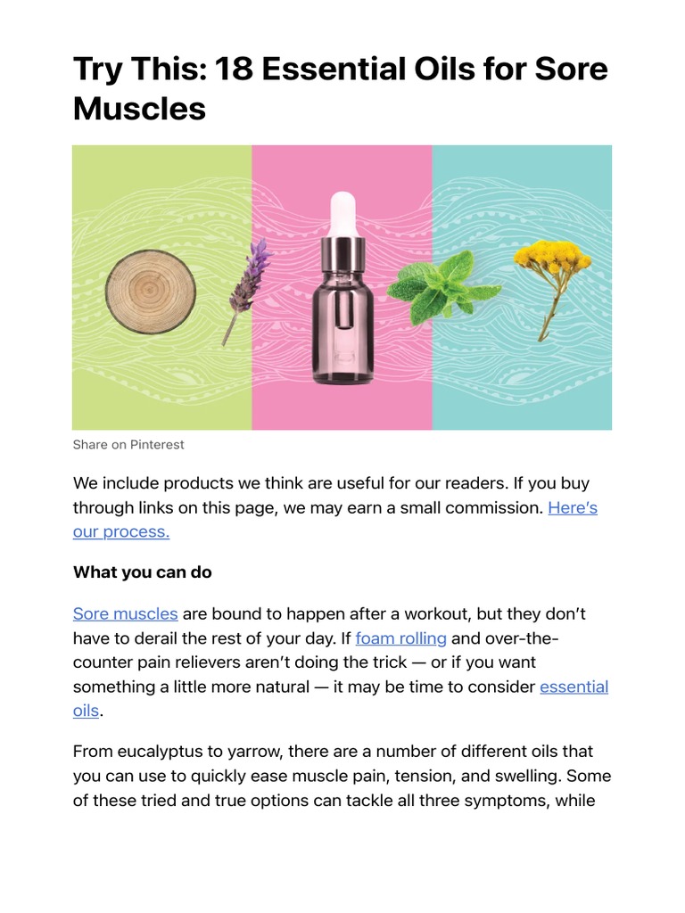 18 Essential Oils For Sore Muscles - Pain Relief, Tension, and Swelling | PDF | Essential Oil ...