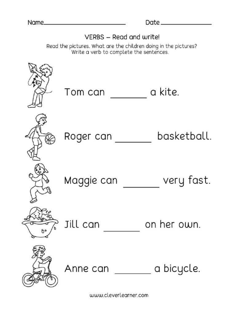 First Grade - Activity Printables Verb Action Words 7b | PDF