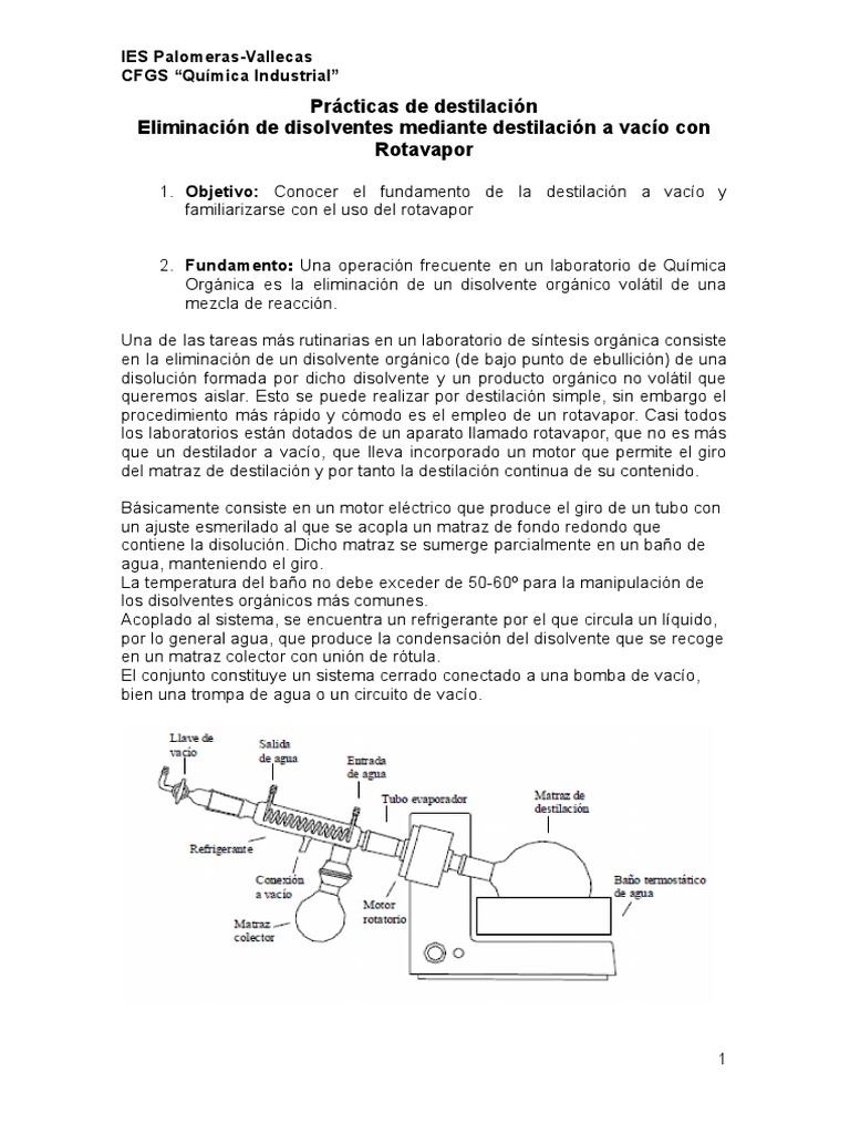 2 Prácticas de Destilación Destilación A Vacío Con Rotavapor | PDF ...