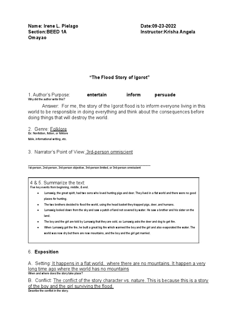 Irene Pielago - The Flood Story - Activity | PDF | Narration