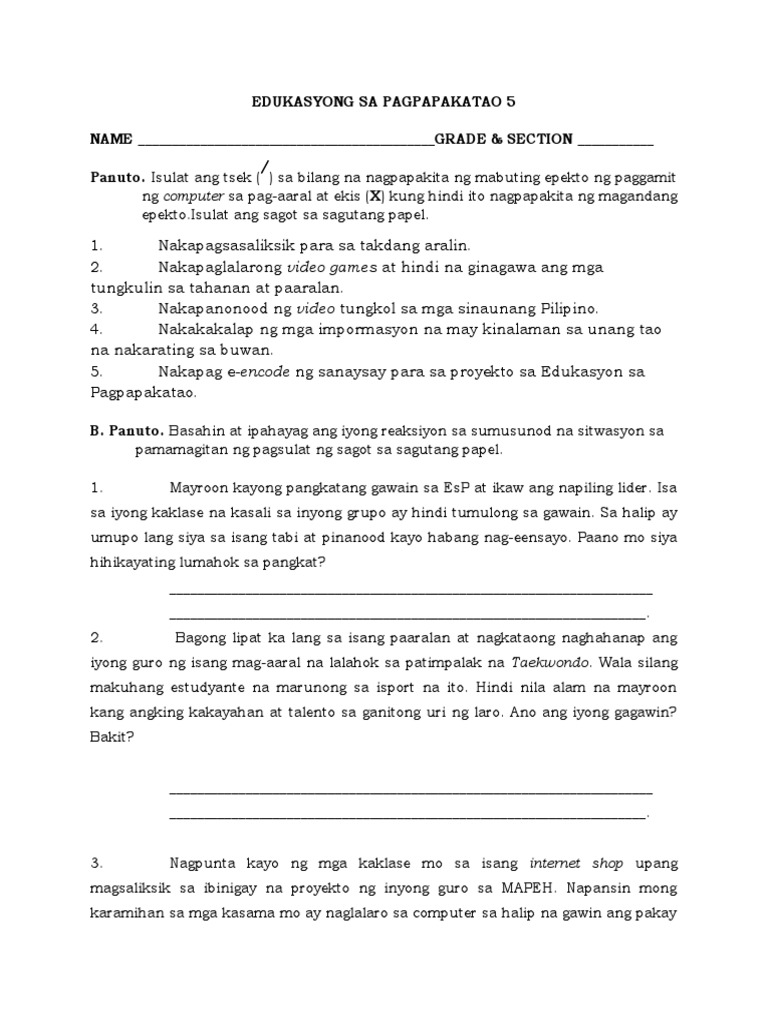 Esp 5 Activity Sheet | PDF
