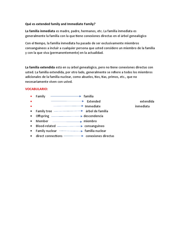 Diferencias entre familia inmediata y extendida | PDF