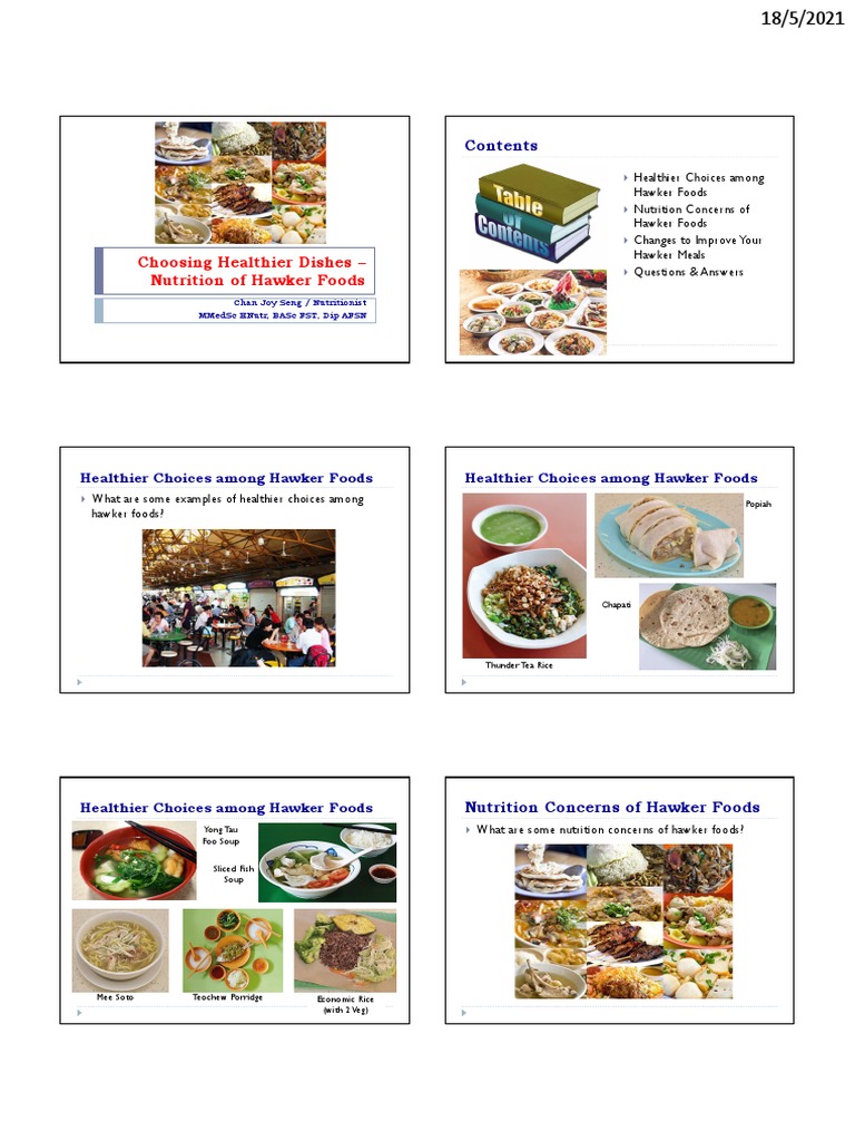 Choosing Healthier Dishes - Nutrition of Hawker Foods | PDF | Foods ...