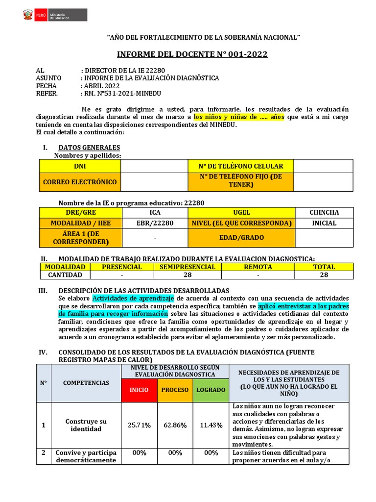 Informe Del Consolidado de La Evaluacion Diagnostica | PDF | Evaluación | Aprendizaje