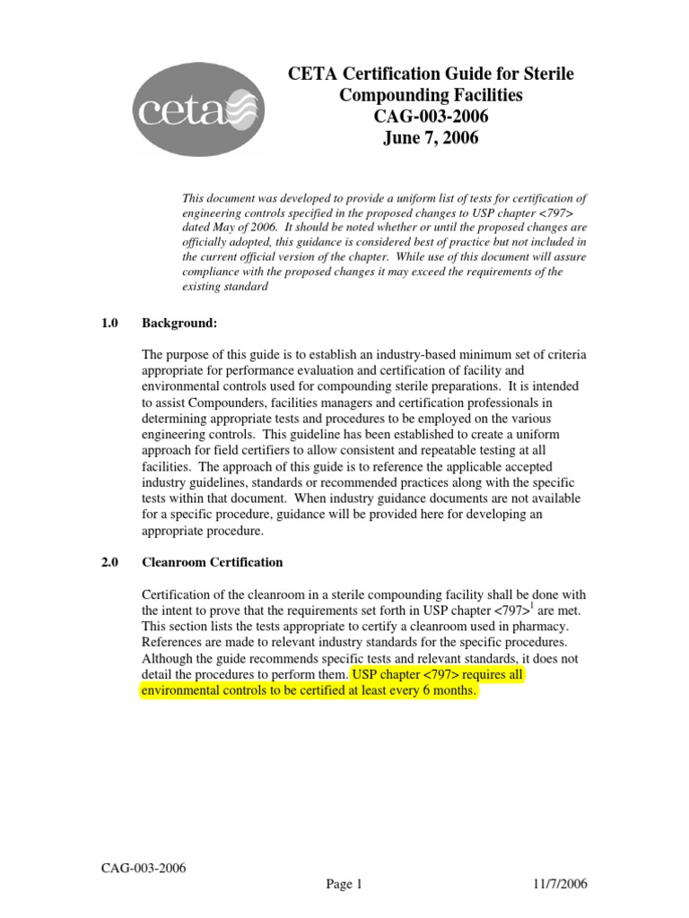 CETA CAG 003 2016AsepticCompoundingCertificationGuide | PDF ...
