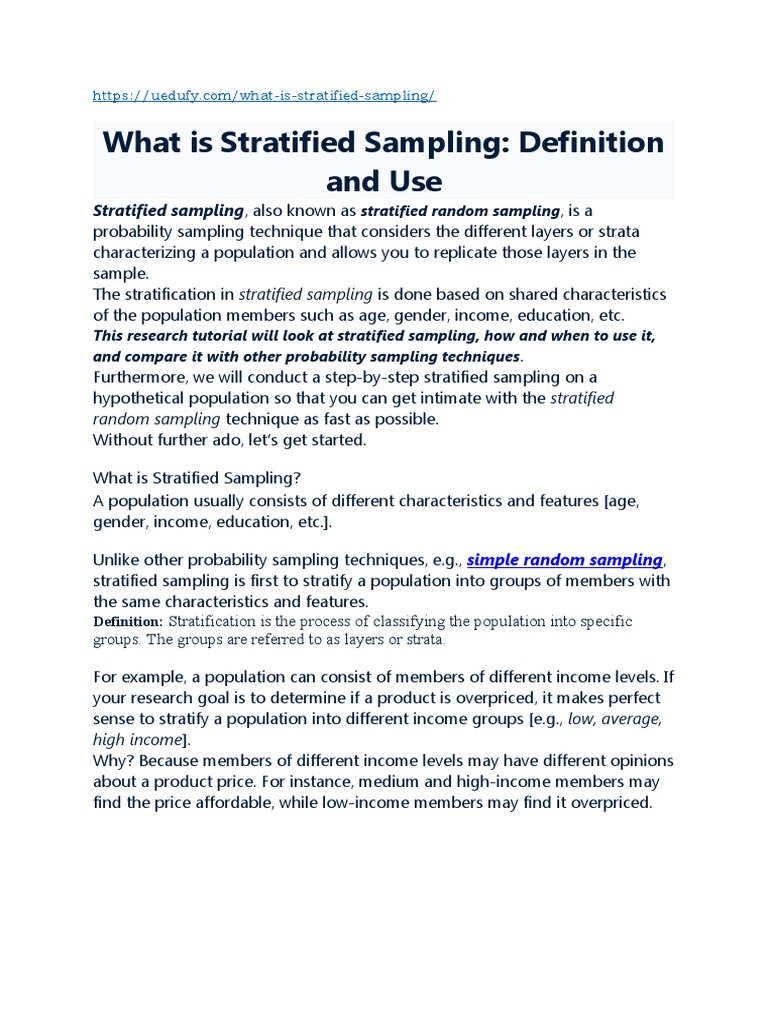 Stratified Sampling | PDF | Sampling (Statistics) | Social Stratification