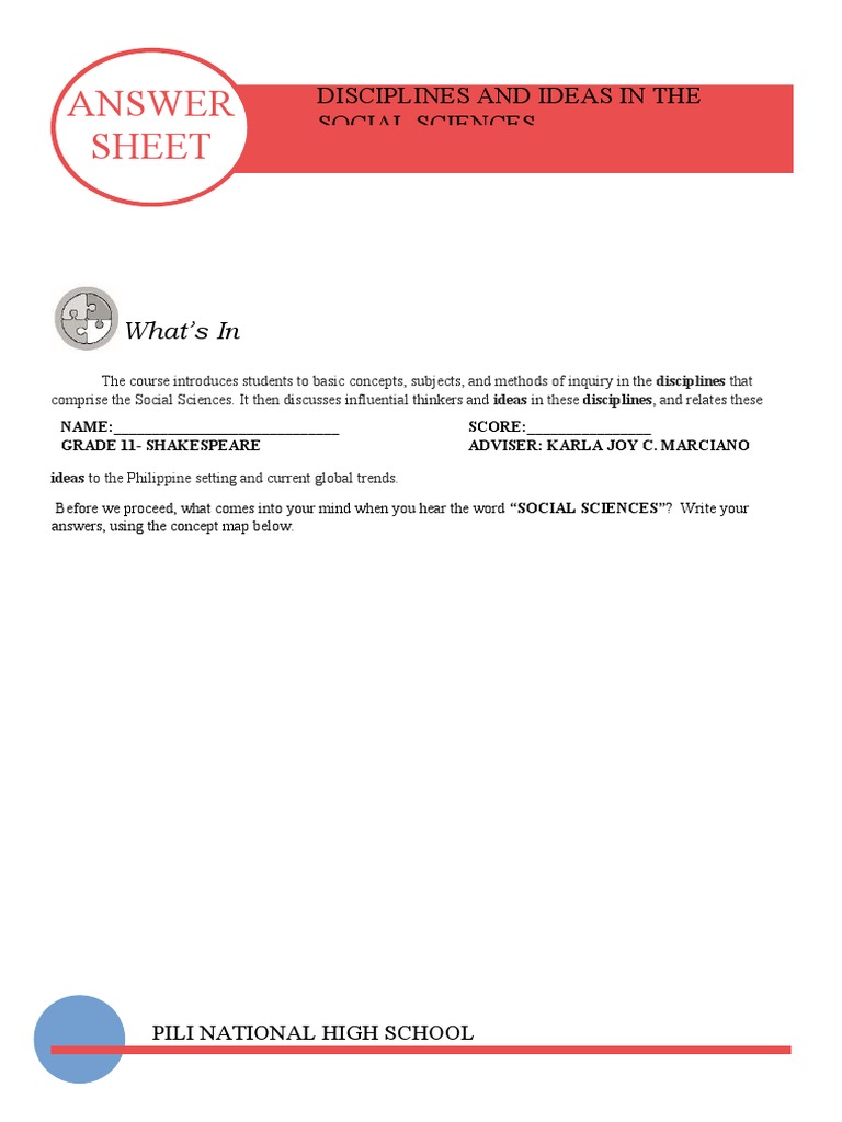 Q1 M1 Diss Answer Sheet With Performance Task | PDF | Science | Social Sciences