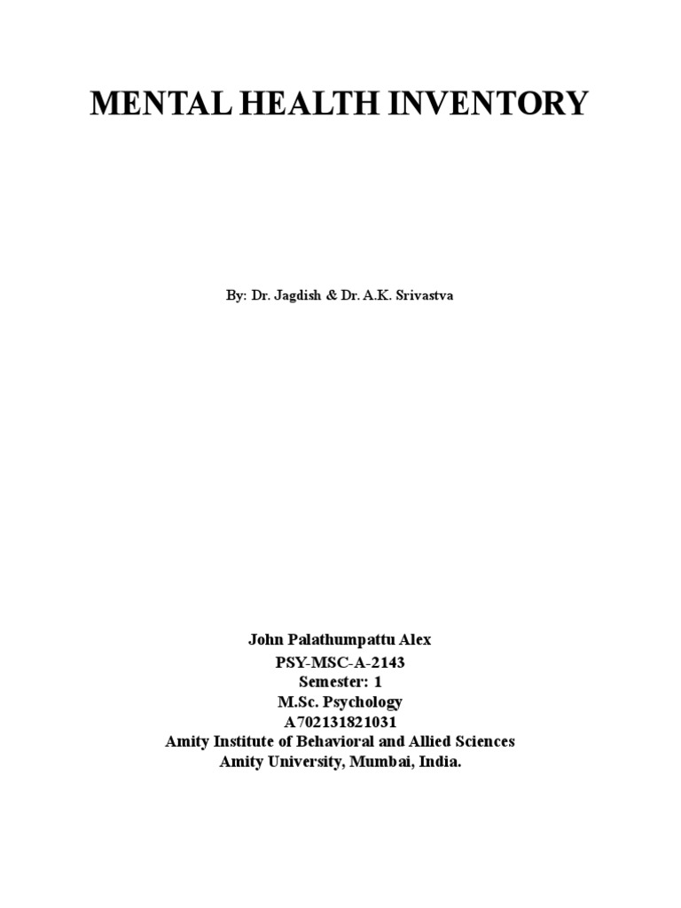 Mental Health Inventory | PDF | Mental Disorder | Mental Health