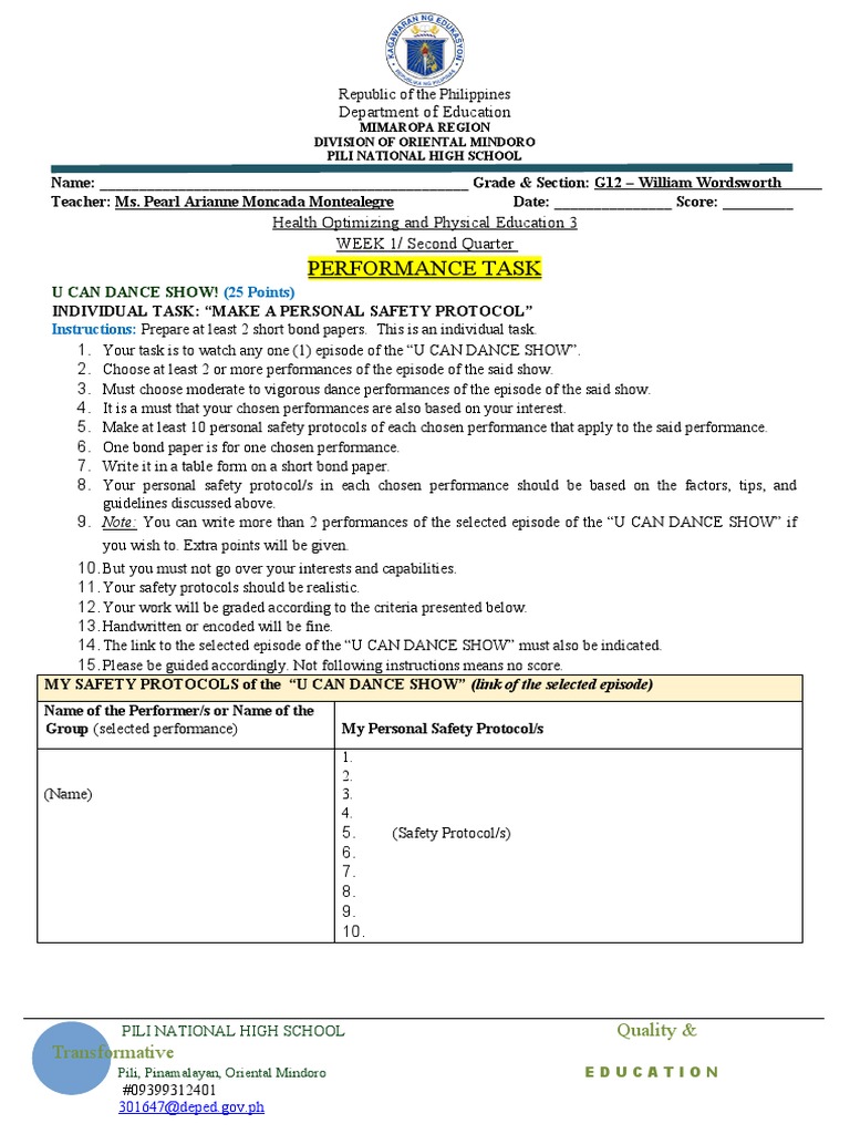 Grade 12 PE Performance Tasks Overview | PDF | Experience | Learning