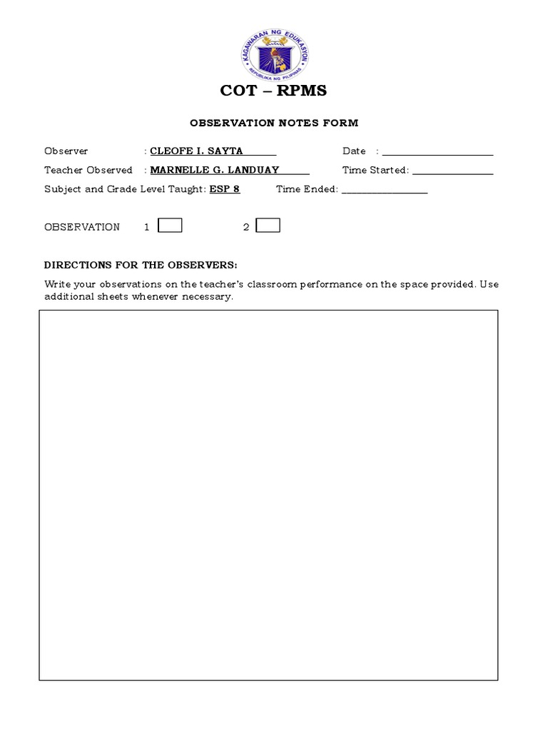 Observation Notes Form | PDF