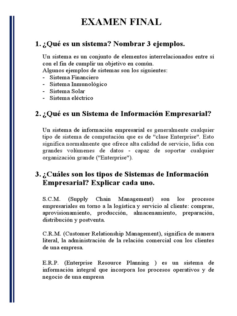 Examen Final TGS | PDF | Planificación de recursos empresariales | Gestión de tecnología de la ...