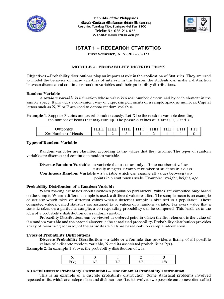 Module 2 in IStat 1 Probability Distribution | PDF | Probability Distribution | Normal Distribution
