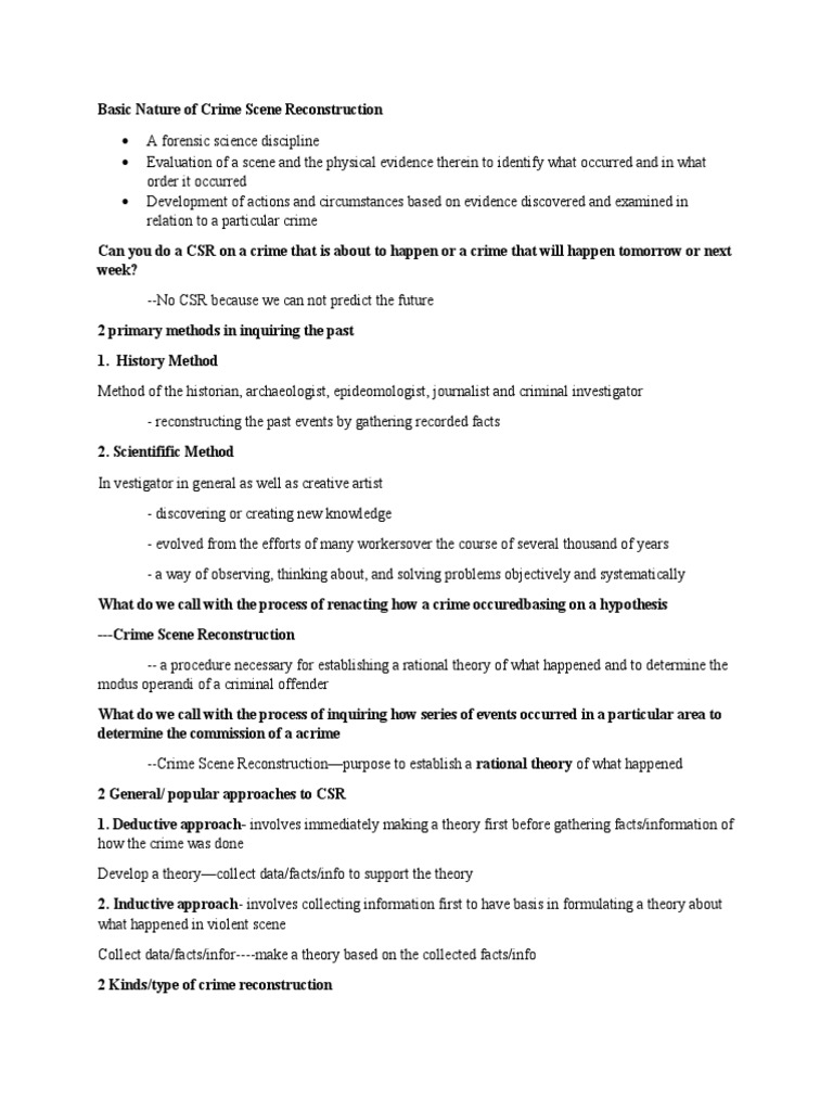 Basic Nature of Crime Scene Reconstruction | PDF | Crime Scene | Evidence Basic Nature of Crime Scene Reconstruction | PDF | Crime Scene | Evidence