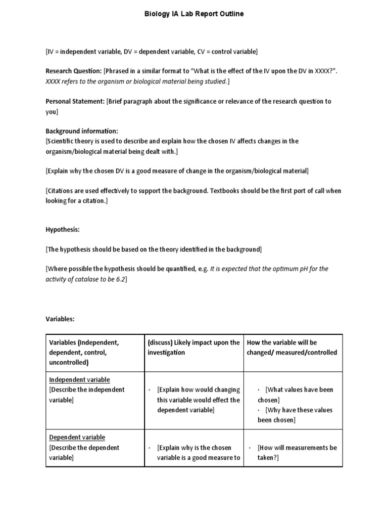 2021 Biology Ia Lab Report Outline 2 Pdf Standard Deviation Data