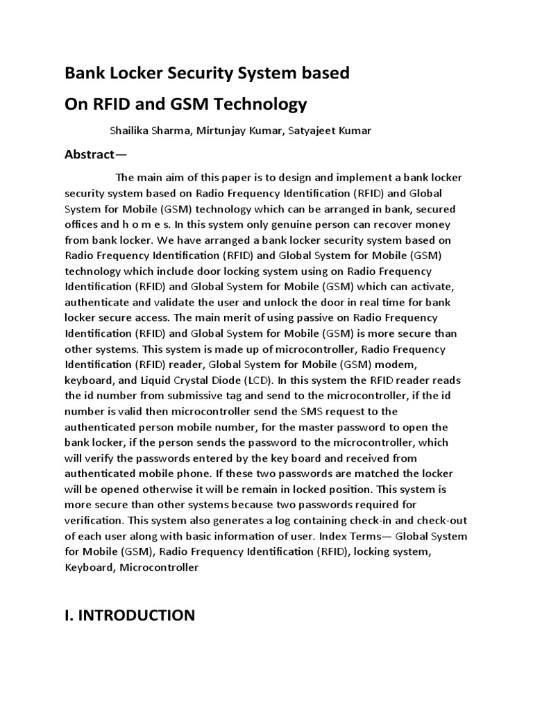 Bank Locker Security System Based Base | PDF | Radio Frequency Identification | Power Supply