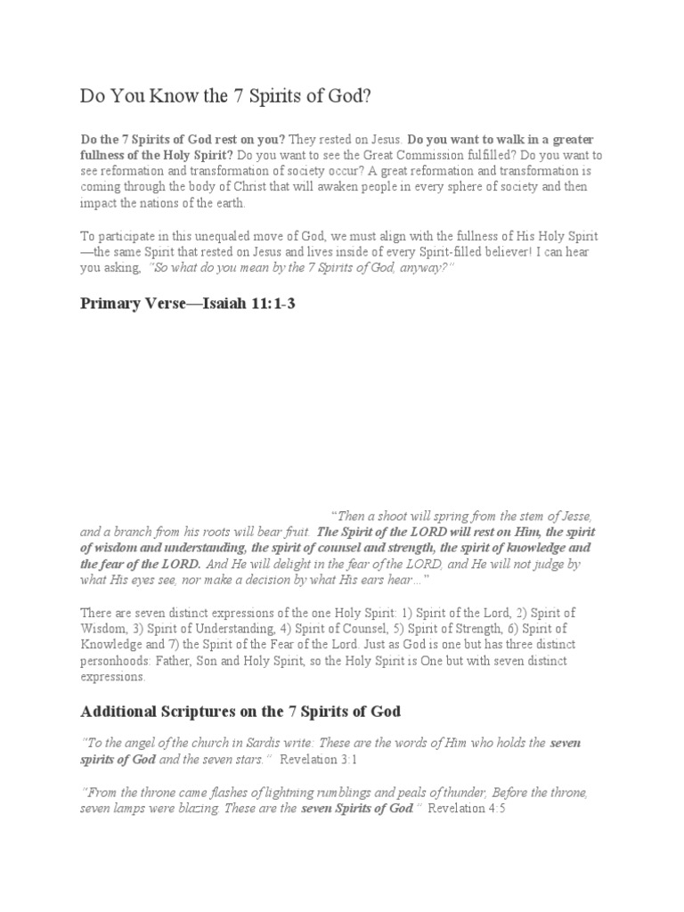 Do You Know The 7 Spirits of God | PDF | God The Father | Book Of ...
