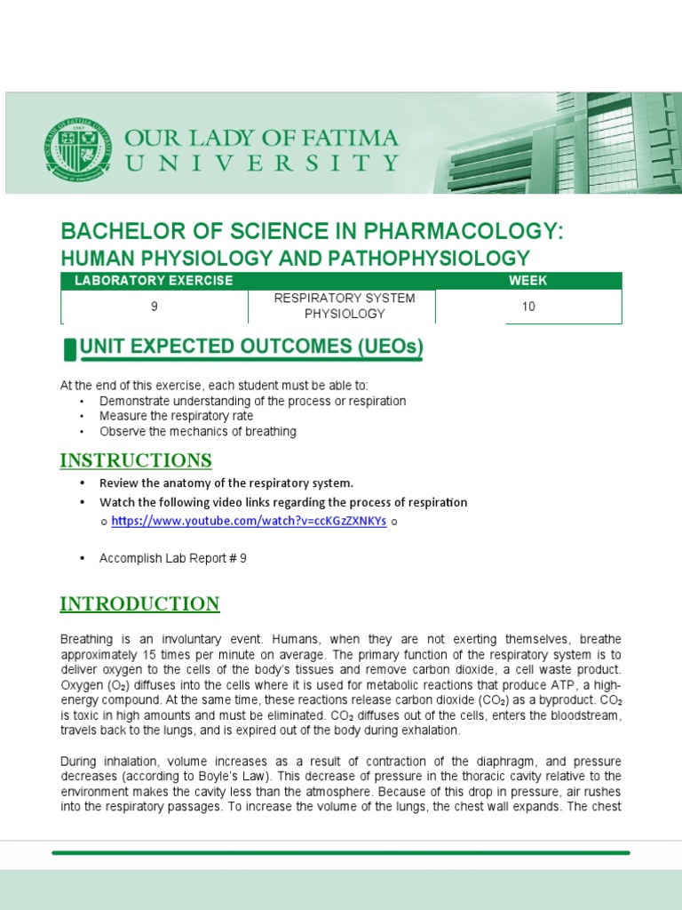 Week 10 Lab Exercise 9 Respiratory System Physiology | PDF | Lung ...