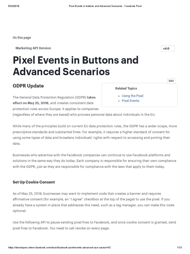 Pixel Events in Buttons and Advanced Scenarios - Facebook Pixel | PDF | Http Cookie | Hypertext ...