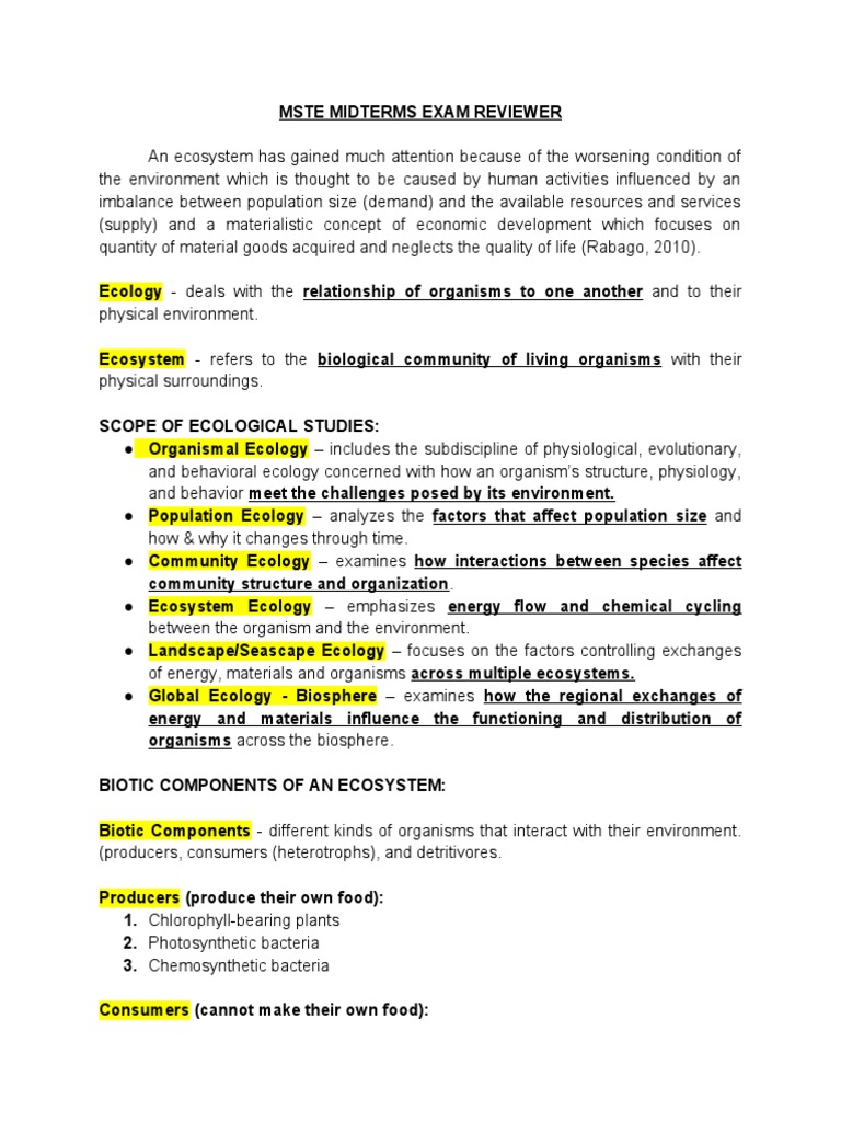 Envi Sci I Midterm Rev | PDF | Food Web | Estuary