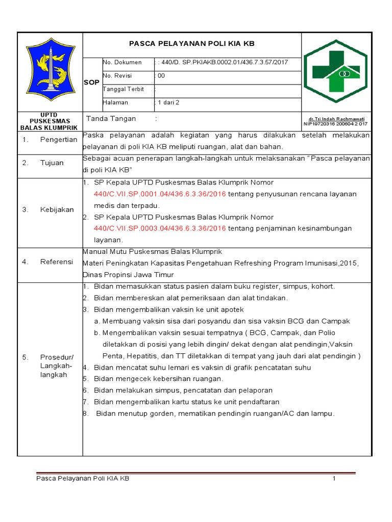 Sop Pasca Pelayanan Kia Balas | PDF