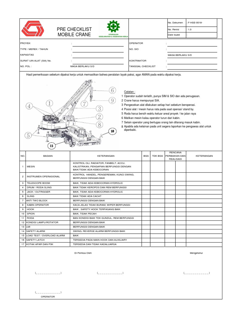 Form Inspeksi Mobile Crane | PDF