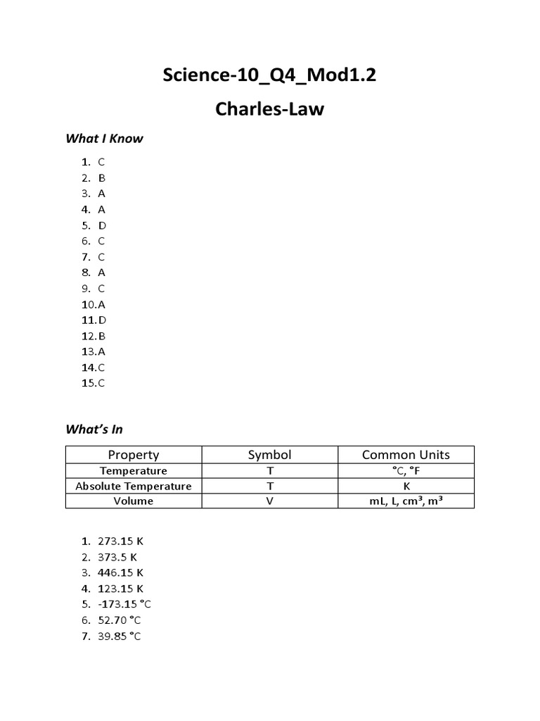 Charles' Law in Grade 10 Science Q4 | PDF | Gases | Breads