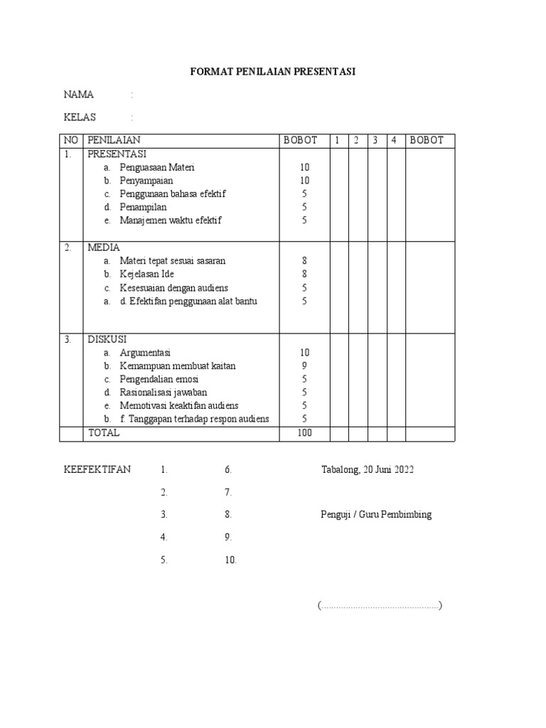 Format Penilaian Presentasi | PDF