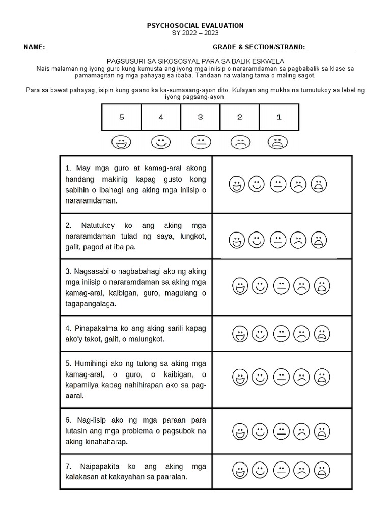 PSYCHOSOCIAL EVALUATION Form | PDF | Body Language | Cognitive Science