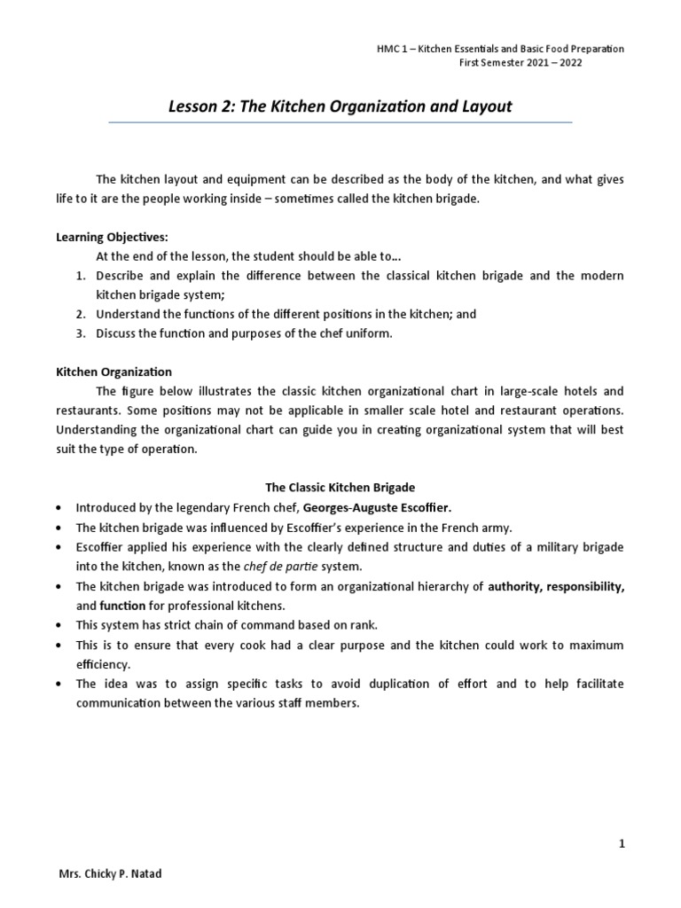 Kitchen Organization and Brigade System | PDF | Chef | Kitchen