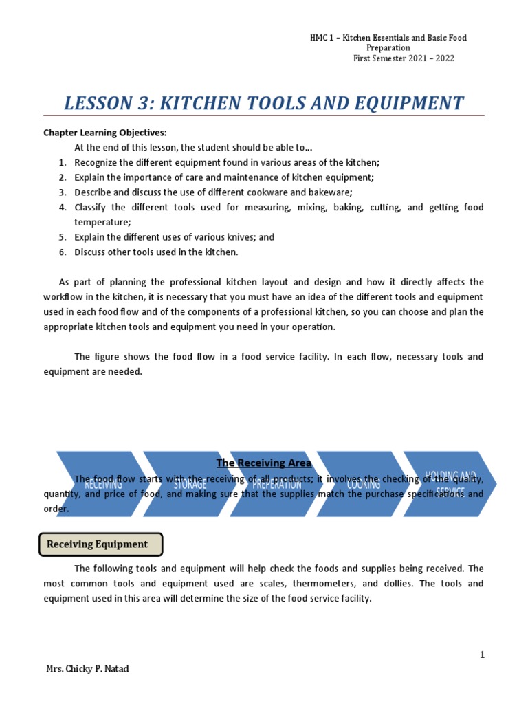 Lesson 3 Kitchen Tools And Equipment Pdf Grilling Refrigerator