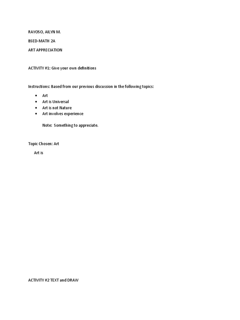 Art Appreciation Activities | PDF | Home & Garden | General Fiction