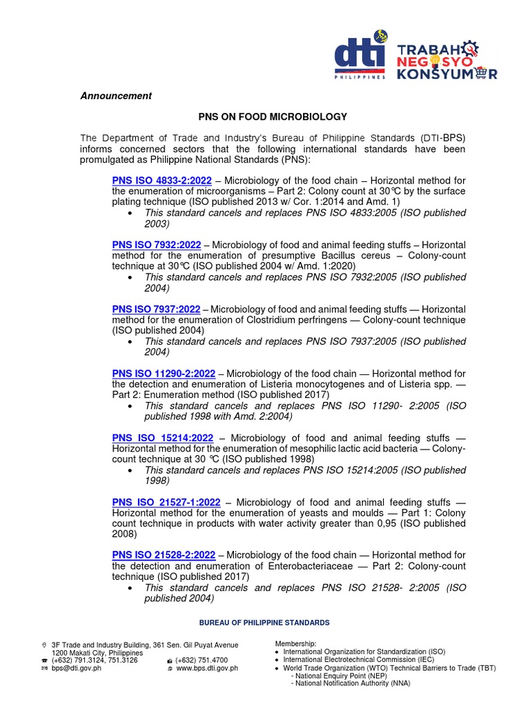 PNS On Food Microbiology | PDF | International Organization For ...