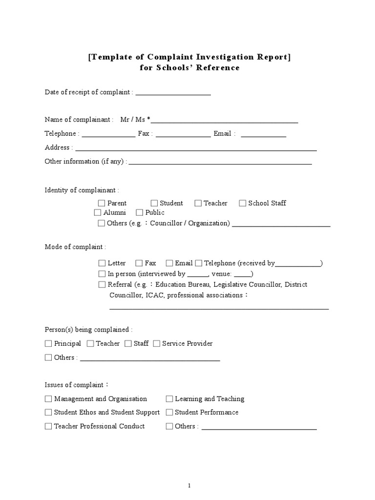 School Investigation Report - Template - en | PDF | Teachers
