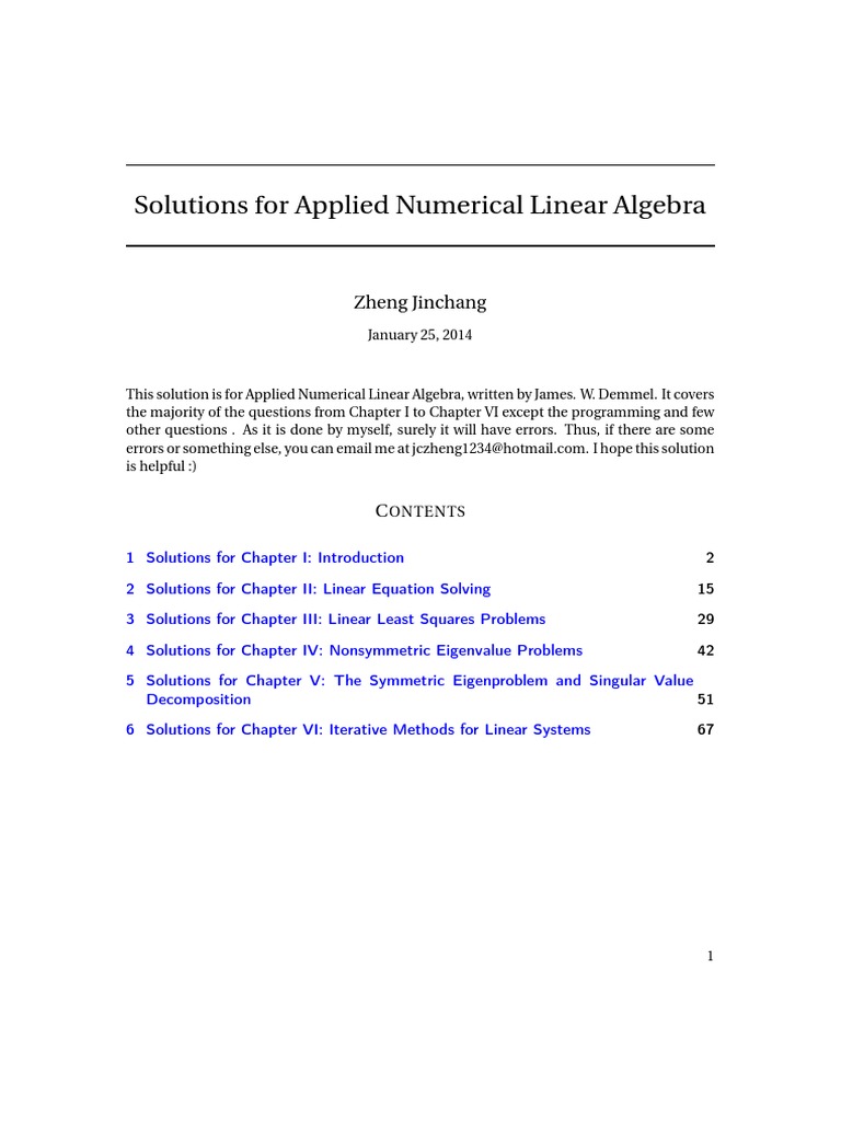 Solutions For Applied Numerical Linear Algebra PDF | PDF | Eigenvalues And Eigenvectors | Linear ...