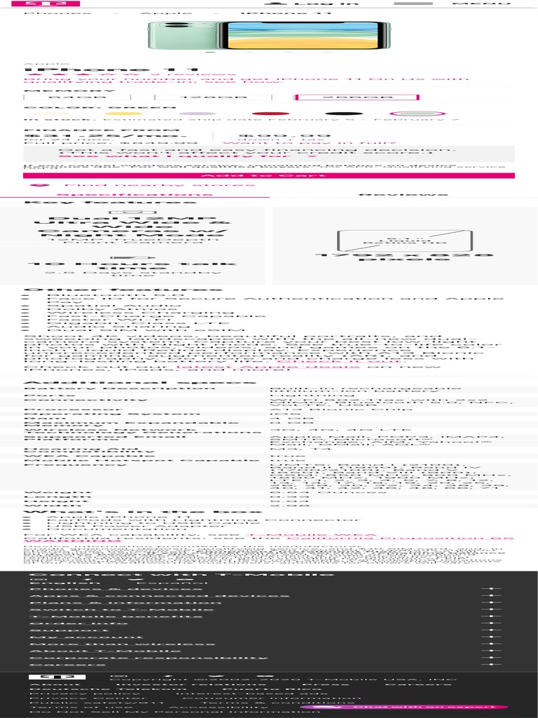 New Apple Iphone 11 4 Colors in 64GB, 128GB & 256GB T-Mobile | PDF | T Mobile Us | I Phone