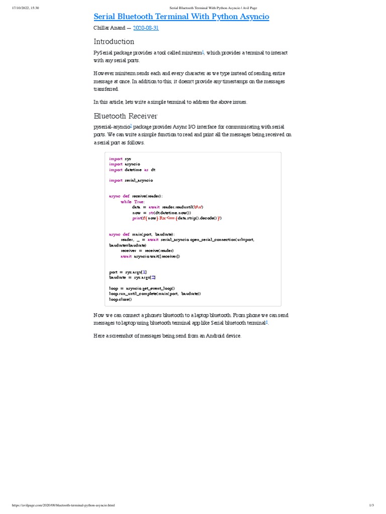 Serial Bluetooth Terminal With Python Asyncio Avil Page Pdf Bluetooth Computer Science 