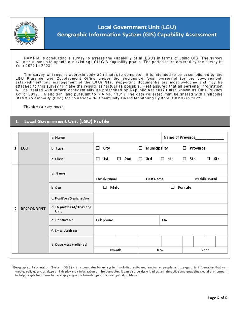 LGUgis Assessment Form | PDF | Geographic Information System | Arc Gis