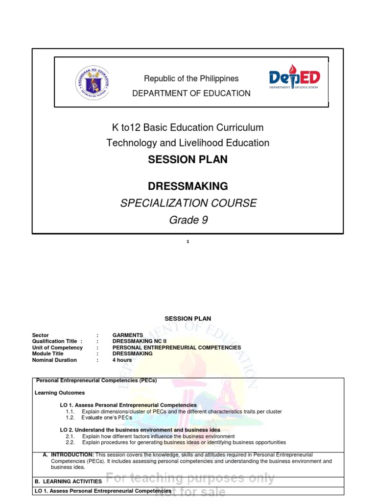 K to12 Basic Education Curriculum - Dressmaking Specialization Course ... K to12 Basic Education Curriculum - Dressmaking Specialization Course ...