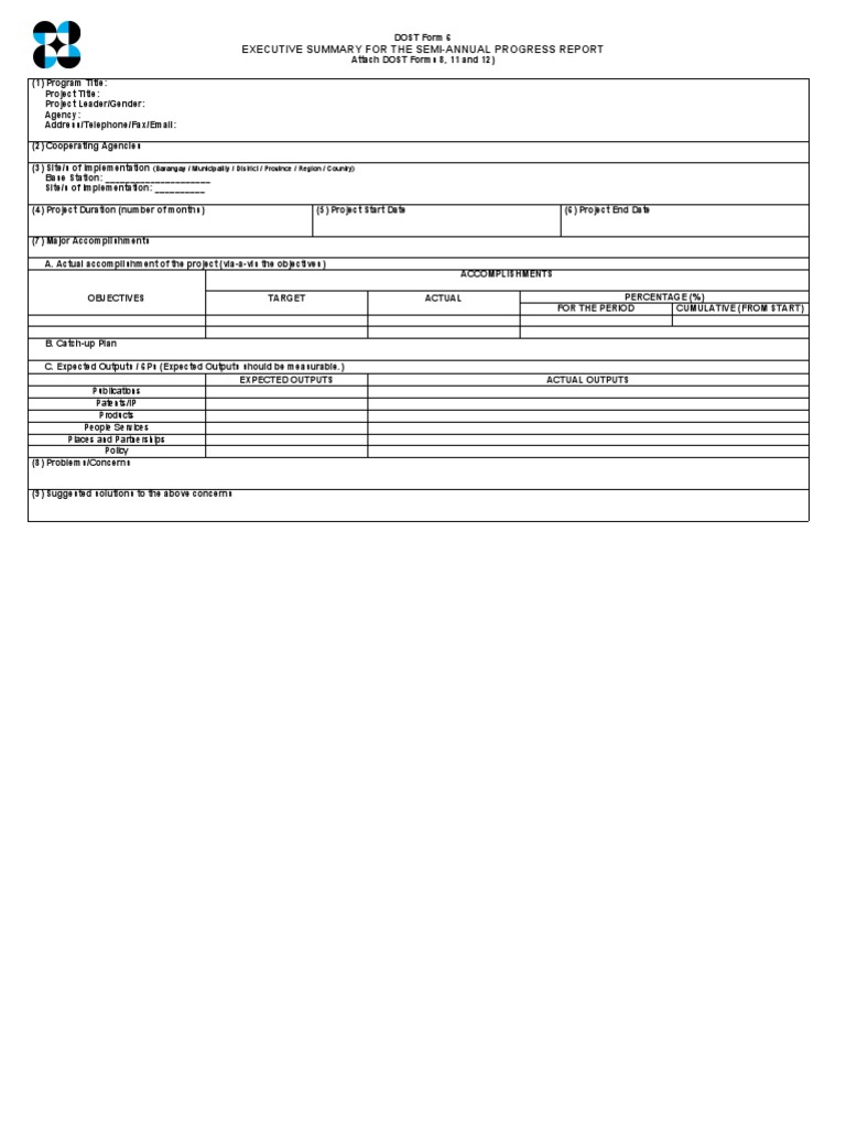 Form 6-Executive Summary For The Semi-Annual Progress Report | PDF ...