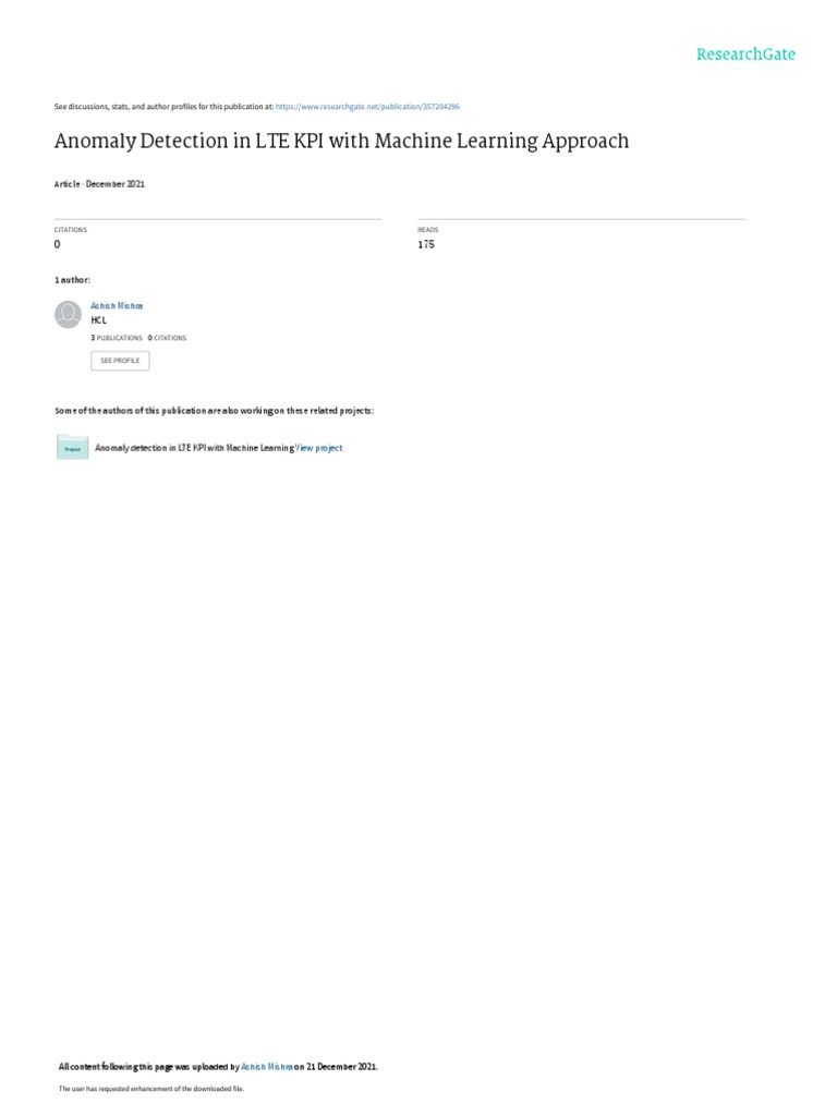 Anomaly Detection In Lte Kpi With Machine Laerning Pdf Autoregressive Integrated Moving