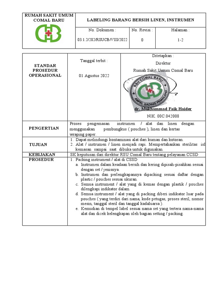 Labeling Barang Bersih Linen, Instrumen | PDF | Griya & Taman | Sains ...
