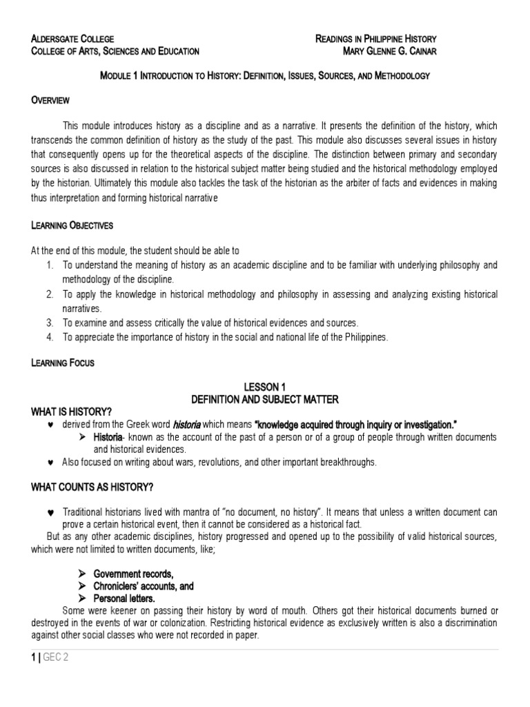 Module 1 Introduction To History | PDF | Historian | Primary Sources