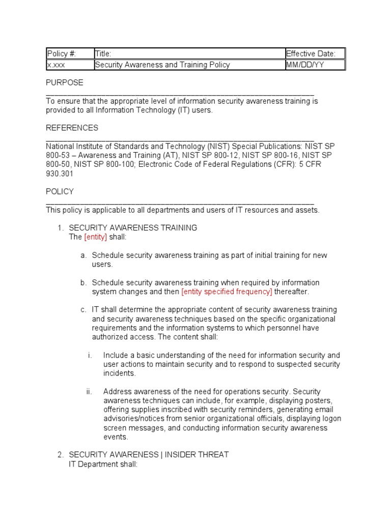 Security Awareness and Training Policy | PDF | Security | Computer Security