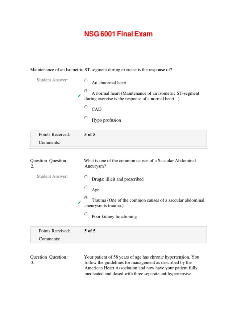 NSG 6001 Final Exam 1 - Question and Answers | PDF | Cardiovascular ... NSG 6001 Final Exam 1 - Question and Answers | PDF | Cardiovascular ...