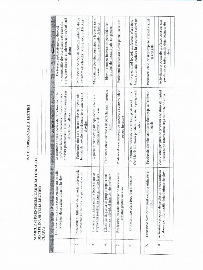 Fisa de Observare A Lectiei | PDF