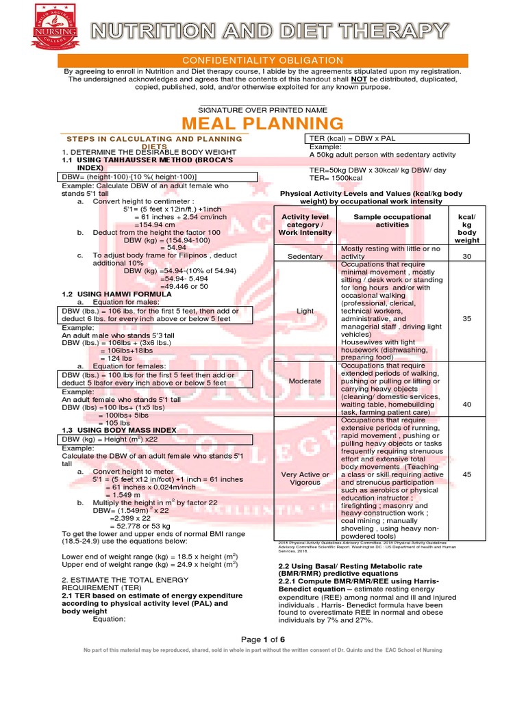 5.1 Meal Planning | PDF | Calorie | Dieting