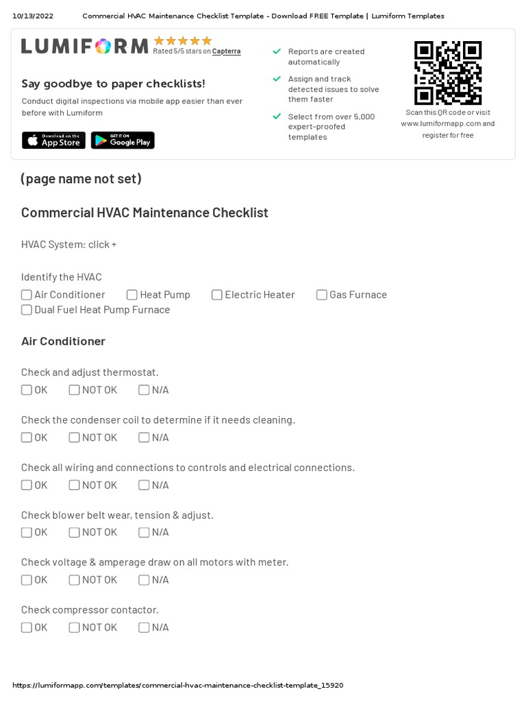 Commercial Hvac Maintenance Checklist Template | PDF | Thermostat ...
